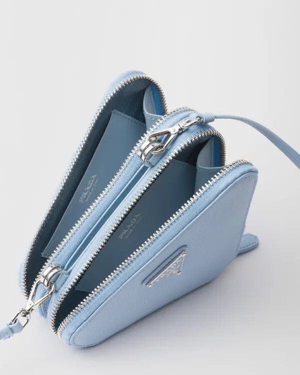 Prada Saffiano Leather Mini Pouch - Light Blue | Editorialist